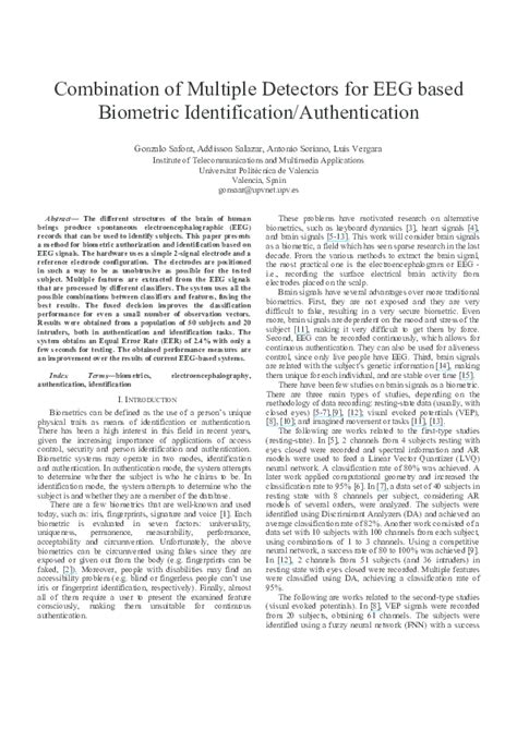 Pdf Combination Of Multiple Detectors For Eeg Based Biometric Identificationauthentication