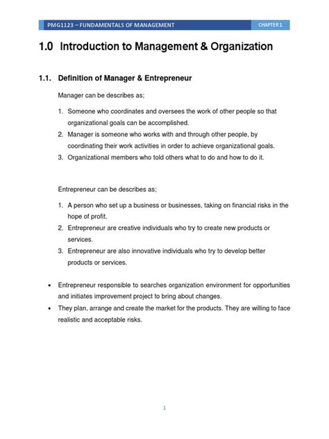 Chapter 1 Introduction To Management Pdf Business