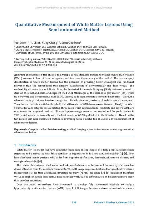 Pdf Quantitative Measurement Of White Matter Lesions Using Semi Automated Method
