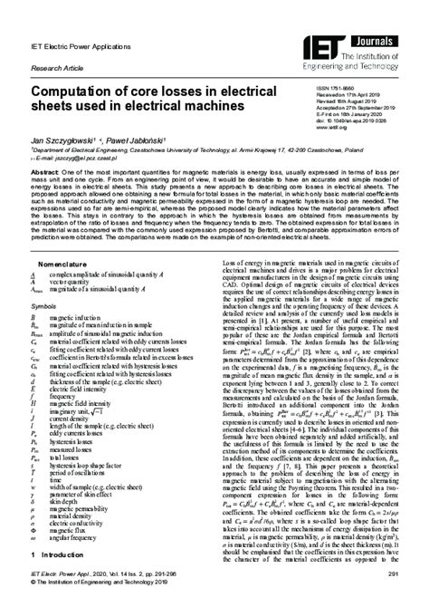 Pdf Computation Of Core Losses In Electrical Sheets Used In