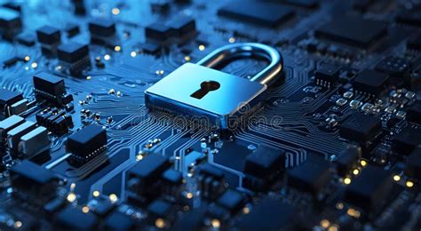 Hardware Lock Computer Security And Encryption Concepts With Lock Pad On Micro Chip On