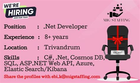 Mig Staffing On Linkedin Dotnet Cosmos Sql Asp Azure Kibana Trivandrumjobs Itjobs Hiring