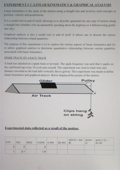 EXPERIMENT LINEAR KINEMATICS GRAPHICAL Chegg Com