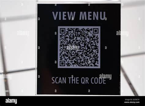 View Menu And Scan The QR Code Sign On The Table In The Cafe Stock Photo Alamy