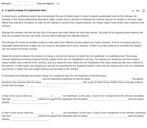 Solved Keep The Highest 714 A Sports Analogy For Hypothesis Tests In