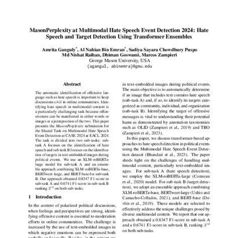 Masonperplexity At Multimodal Hate Speech Event Detection 2024 Hate Speech And Target Detection