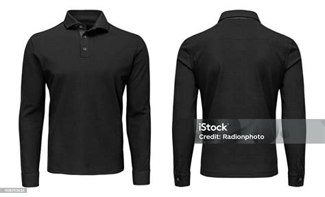 빈 서식 파일 망 블랙 폴로 셔츠 긴 소매 전면 및 후면 볼 클리핑 경로와 격리 된 흰색 배경 에 대 한 디자인의 운동복 이랑