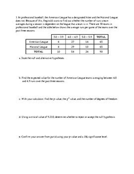 Chi Squared Problem Set By Bryan Stanton Teachers Pay Teachers