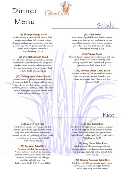 Lemon Grass Restaurant Lacey Menus In Lacey Washington United States