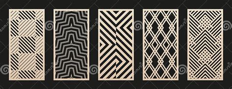 Laser Cut Patterns Vector Set With Abstract Geometric Ornament Lines Grid Stock Vector