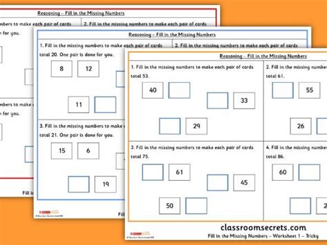 Ks1 Fill In The Missing Numbers Reasoning Sats Questions By Classroom Secrets Teaching Resources