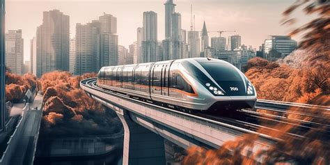 Premium Ai Image Beautiful Photo Of High Speed Modern Commuter Train Motion Blur Ai Generated