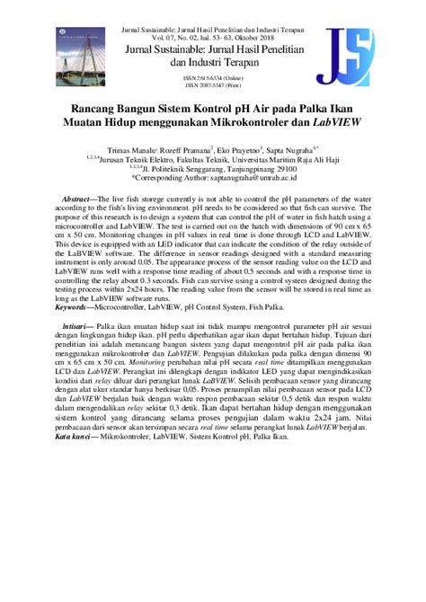 Pdf Rancang Bangun Sistem Kontrol Ph Air Pada Palka Ikan Muatan Hidup