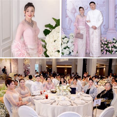 Pyidaungsu စီနီယာမင်းသမီးပီပီ ပိုင်တံခွန်ရဲ့မဂ်လာဆောင်ကို ခင်ပွန်းနဲ့အတူတက်ရောက်ခဲ့တဲ့ ဝတ်မှုန