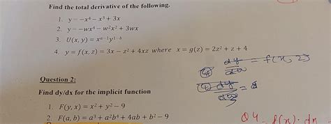 Solved Find The Total Derivative Of The Following Chegg Com