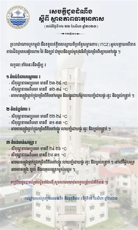 ក្នុង សប្តាហ៍ នេះ កម្ពុជា អាចមាន ភ្លៀង ធ្លាក់ ពី តិច ទៅ បង្គួរ លាយឡំ ដោយ ផ្គរ រន្ទះ និង ខ្យល់