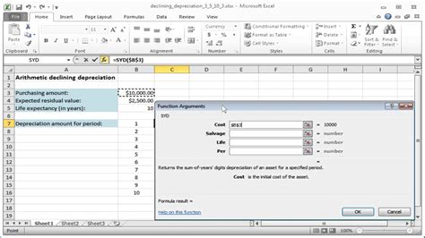 excel amortization the syd function youtube