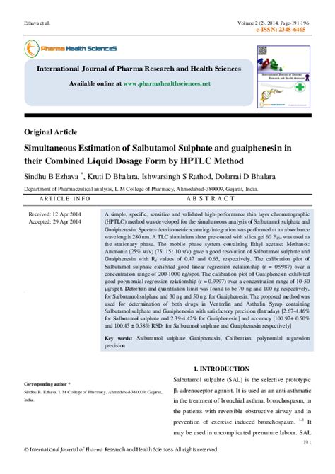 Pdf Simultaneous Estimation Of Salbutamol Sulphate And Guaiphenesin In Their Combined Liquid
