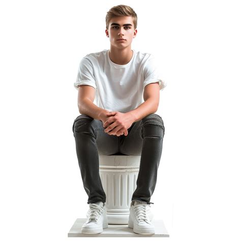 Ai Generated Casual Young Man Sitting On A White Column 39855928 Png