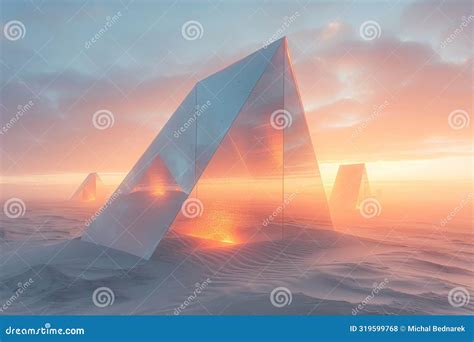 Giant Mirror Triangle Structures In Desert Sunrise Stock Illustration Illustration Of Outdoor