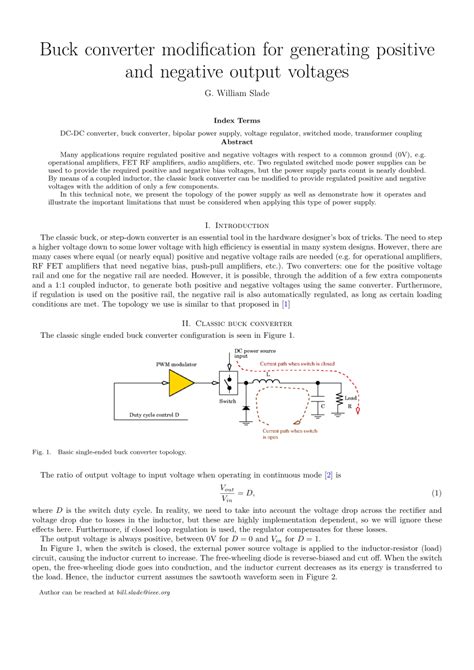 Pdf Buck Converter Modification For Generating Positive And Negative