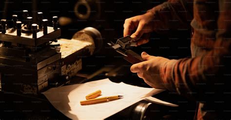 강철 성분의 캘리퍼스 측정 차원을 가진 산업 남자의 손의 클로즈업 밤에 금속 작업장에 있는 실내 사진 Unsplash의 인간의 손 이미지