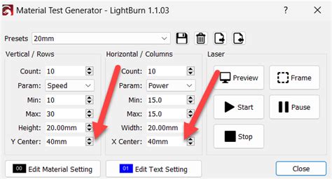 Material Test Generator Gap Between Squares Lightburn Software Questions Lightburn Software