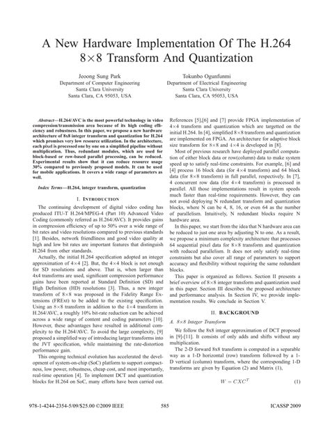 Pdf A New Hardware Implementation Of The H264 8x8 Transform And Quantization