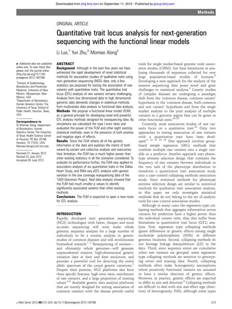 Pdf Quantitative Trait Locus Analysis For Next Generation Sequencing With The Functional