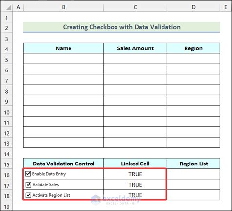How To Create Data Validation With Checkbox Control In Excel