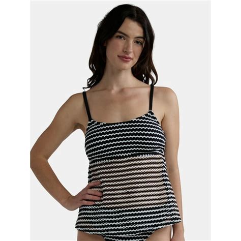 Time And Tru Womens And Womens Plus Striped Crochet Tankini Top