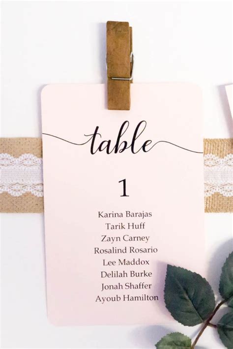 Printed Blush Pink Wedding Table Assingment Cards Seating Charts