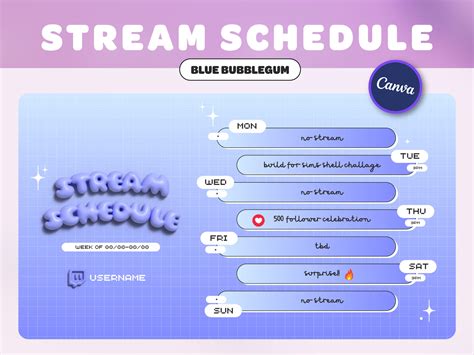 Stream Schedule Template Blue Bubblegum Canva Template Etsy