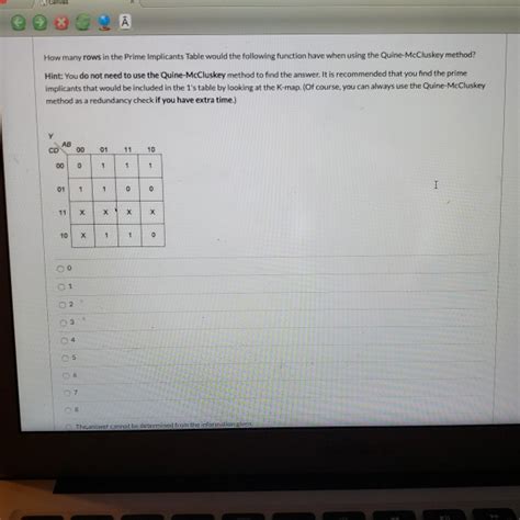 Solved How Many Rows In The Prime Implicants Table Would The