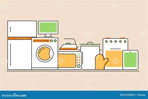 Vector Modern Thin Line Flat Design Of Icons Set Stock Vector Illustration Of Iron Kitchen