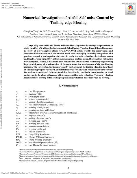 Pdf Numerical Investigation Of Airfoil Self Noise Control By Trailing Edge Blowing