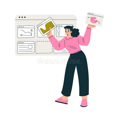 Productive Workflow With Woman With Window Screen Managing Task Vector Illustration Stock Productive Workflow With Woman With Window Screen Managing Task Vector Illustration Stock