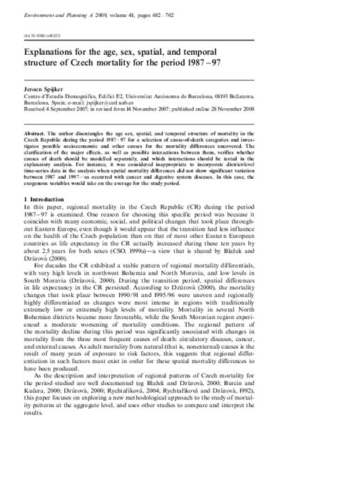 Pdf Explanations For The Age Sex Spatial And Temporal Structure Of Czech Mortality For The