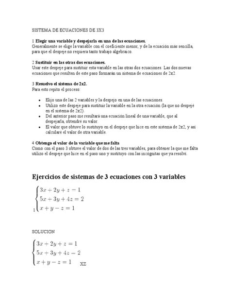 Sistema De Ecuaciones De 3x3 Pdf Sistema De Ecuaciones Lineales