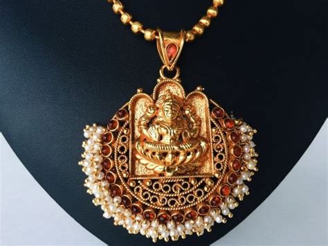 Pearl Cluster Edged Lakshmi Pendant On Ball Chain With Jimikkijhumkas