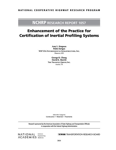 Front Matter Enhancement Of The Practice For Certification Of Inertial Profiling Systems The