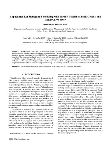 Pdf Capacitated Lot Sizing And Scheduling With Parallel Machines And Shared Buffers A Case