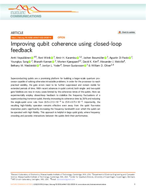 Pdf Improving Qubit Coherence Using Closed Loop Feedback