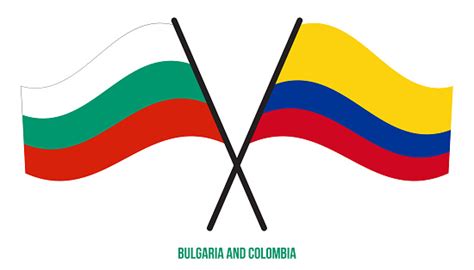 불가리아와 콜롬비아 국기가 교차하고 흔들리는 플랫 스타일 공식 비율 올바른 색상 불가리아 국기에 대한 스톡 벡터 아트 및 기타 이미지 불가리아 국기 경제 국기
