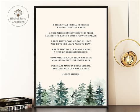 Joyce Kilmer Poem Print Lovely As A Tree Poetry Printable Wall Art Etsy
