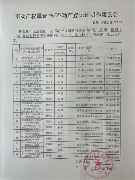 不动产权属证书 不动产登记证明作废公长兴县白岘乡
