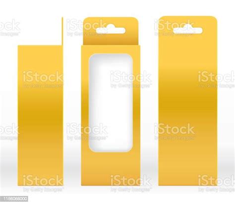 매달려 상자 골드 창 모양 포장 템플릿 빈 잘라 럭셔리 빈 상자 황금 노란색 템플릿 디자인 제품 패키지 선물 상자 노란색 골드