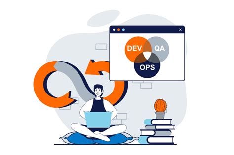 Devops Concept Tiny Programmers Practice Vector Image