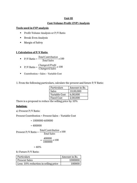Unit Iii Cvp Analysis Pdf Marketing Market Economics