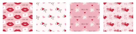 발렌타인 데이에 대 한 완벽 한 패턴 세트입니다 로맨틱한 벡터 배경입니다 엽서 벽지 포장 용 장식 개체 그룹에 대한 스톡 벡터 아트 및 기타 이미지 Istock